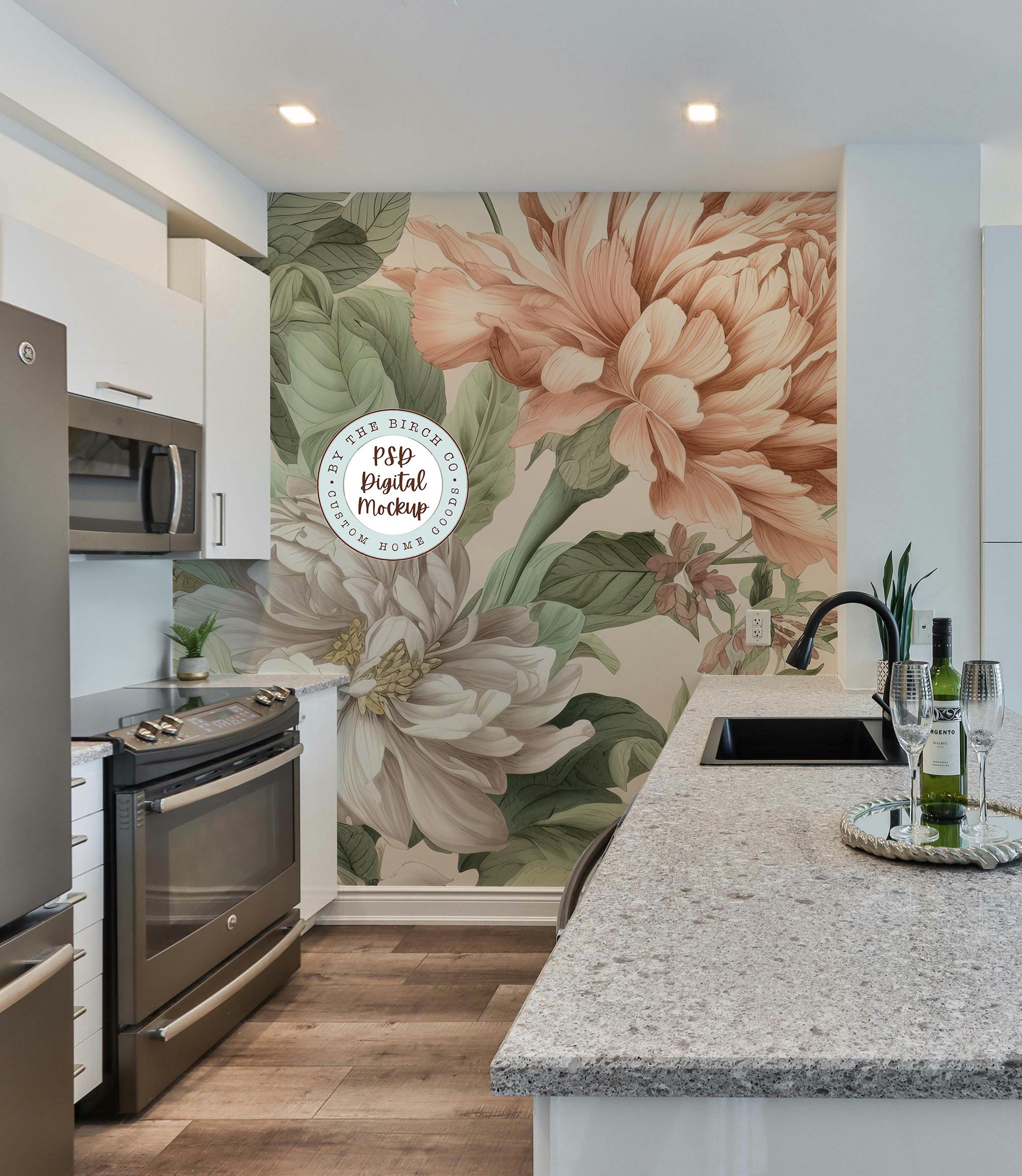 Kitchen Wallpaper Mockup: Realistic Interior Scene (PSD File for ...